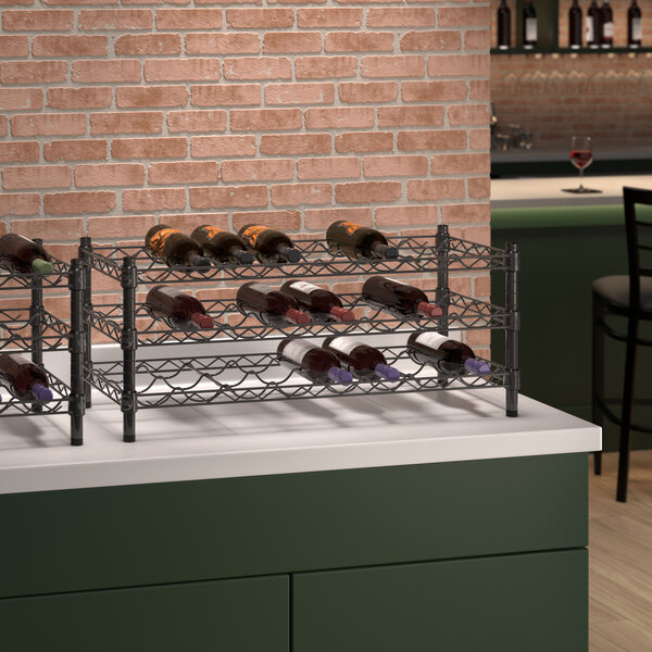 Regency 14" x 36" 3 Shelf 24-Bottle Black Epoxy Wire Wine Rack with 14 ...