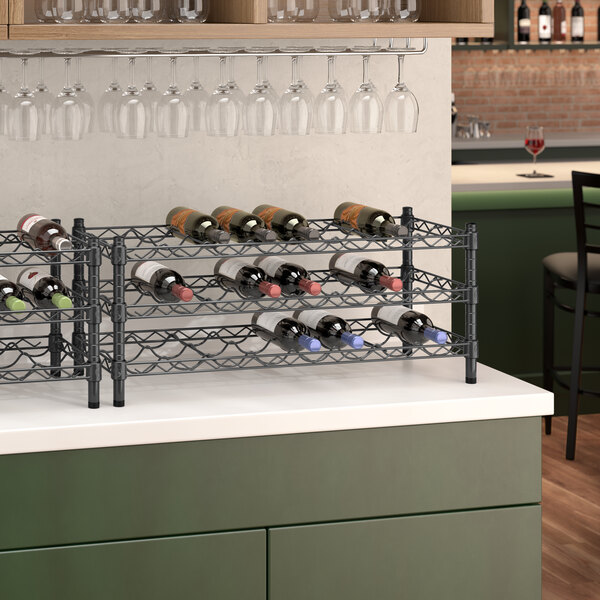 Regency 14" x 36" 3 Shelf 24-Bottle Black Epoxy Wire Wine Rack with 14 ...