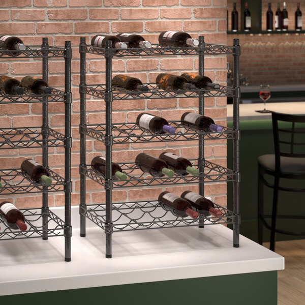Regency 14" x 24" 5 Shelf 25-Bottle Black Epoxy Wire Wine Rack with 34 ...