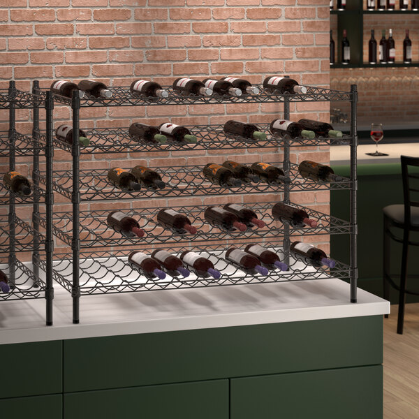 Regency 24" x 48" 5 Shelf 110-Bottle Black Epoxy Wire Wine Rack with 34 ...