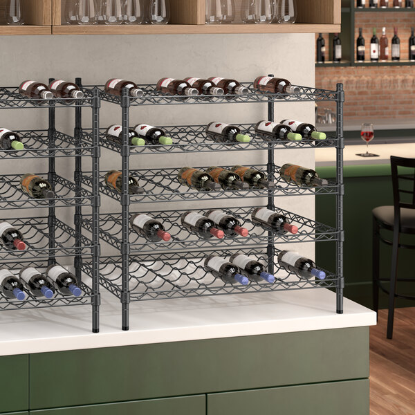 Regency 24" x 36" 5 Shelf 80-Bottle Black Epoxy Wire Wine Rack with 34 ...