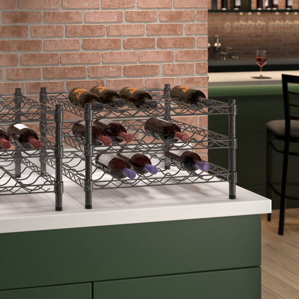 Regency 24" x 24" 3 Shelf 30-Bottle Black Epoxy Wire Wine Rack with 14 ...