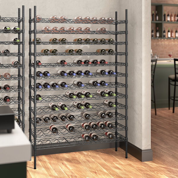 Regency 14" x 48" 12 Shelf 132-Bottle Black Epoxy Wire Wine Rack with ...