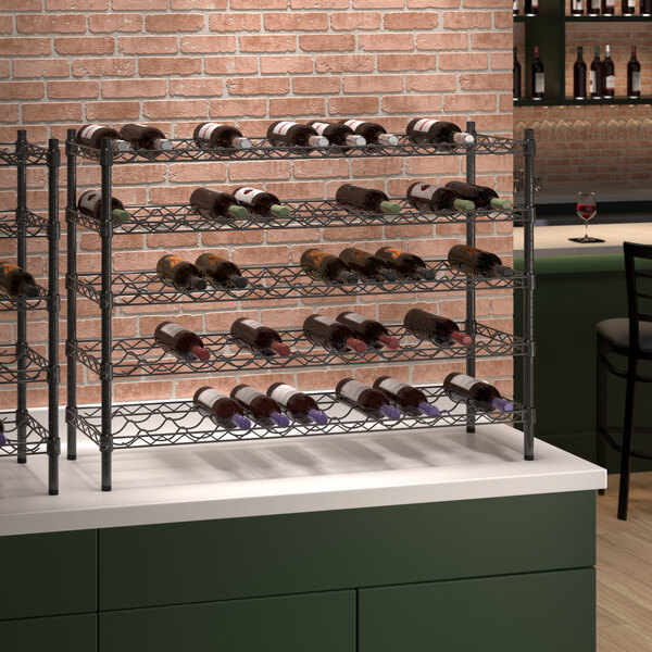 Regency 14" x 48" 5 Shelf 55-Bottle Black Epoxy Wire Wine Rack with 34 ...
