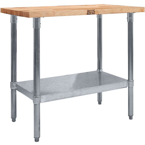 John Boos & Co. JNS01 Wood Top Work Table with Galvanized Base and ...