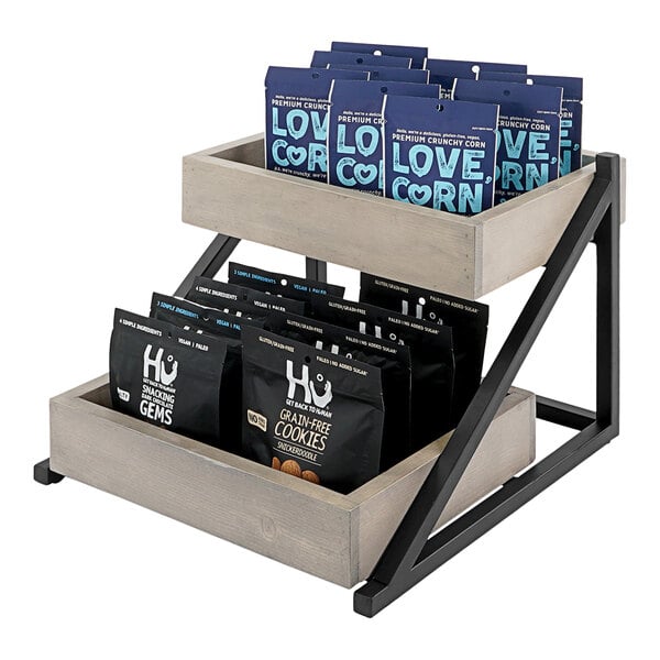 Cal-Mil Aspen 16 1/2" x 15 1/2" x 12" 2-Tier Gray Pine Merchandiser 3448-110