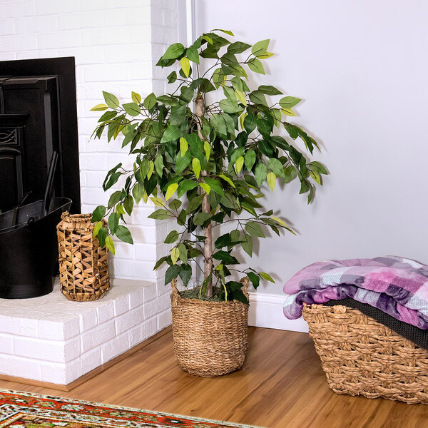 LCG Sales 4' Artificial Ficus Tree in Basket with Handles