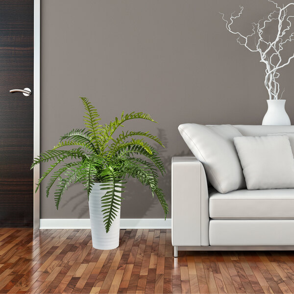 LCG Sales 36" Artificial Fern Plant in White Ribbed Metal Planter