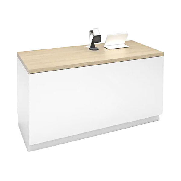 Econoco 55" x 24" x 33" White / Oak Cash Wrap Retail Counter with 4 ...