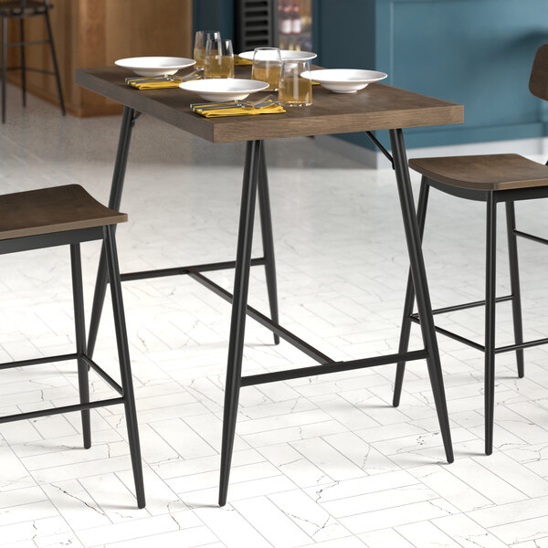 Mid-Century 30" x 48" Bar Height Butcher Block Table with Espresso Finish