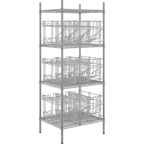 Regency 24" x 30" Chrome Wire Shelf Kit with 9 Can Racks and 74" Posts