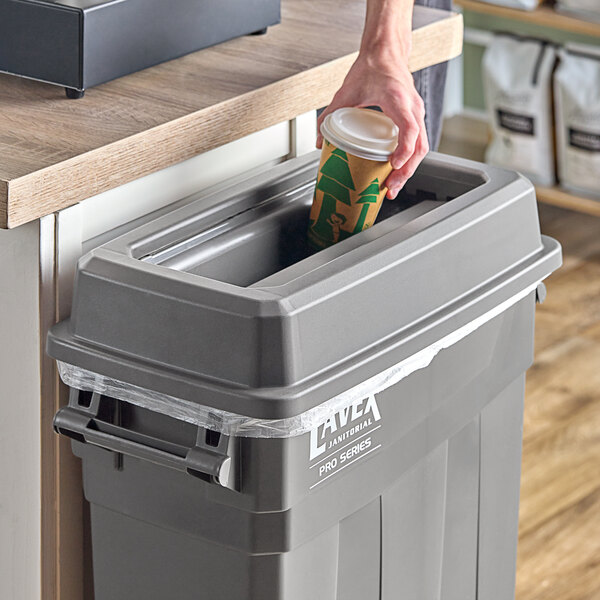 Lavex Pro Gray Slim Rectangular Trash Can Drop Shot Lid