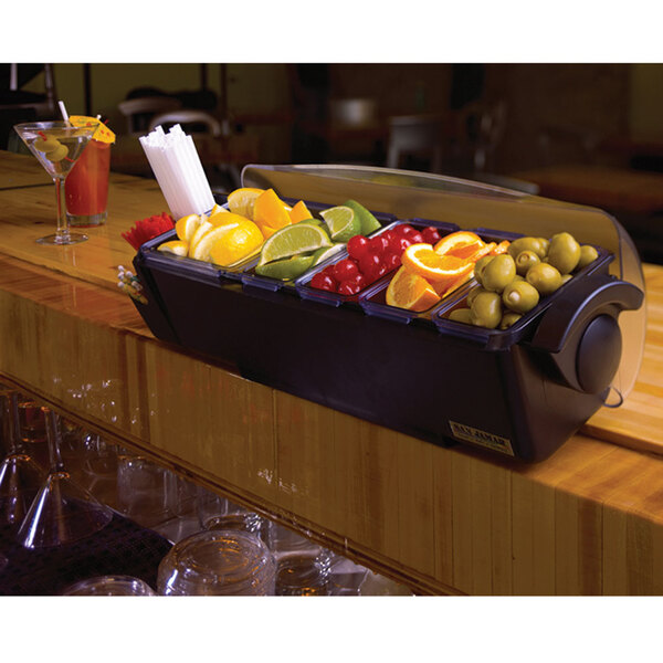 San Jamar BD4005S The Dome 5-Compartment Condiment Bar with Snap-On Caddies