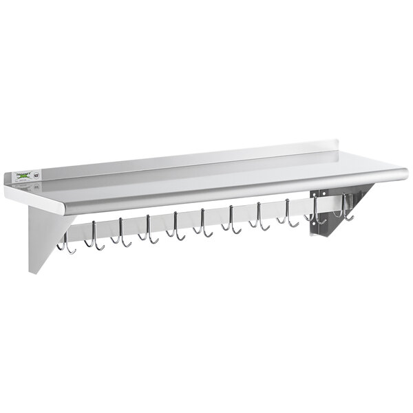 Regency 15" x 48" Stainless Steel Wall Mounted Pot Rack with Shelf and ...