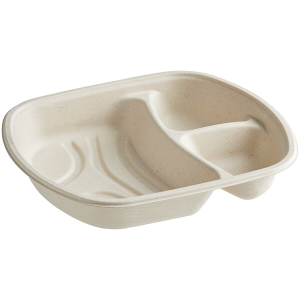 World Centric 3-Compartment Compostable Fiber Nacho Tray 9" x 8" - 600/Case