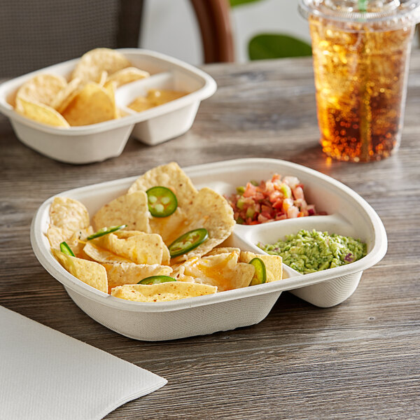 World Centric 3-Compartment Compostable Fiber Nacho Tray 9" x 8" - 600/Case