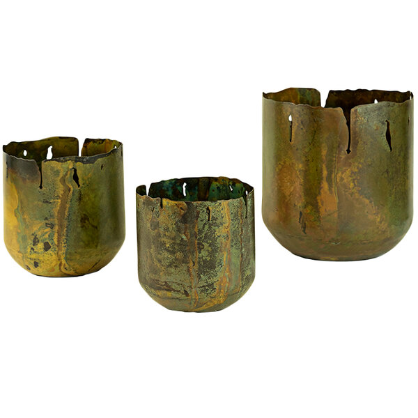 Kalalou 3-Piece Rustic Verdigris Iron Planter Set