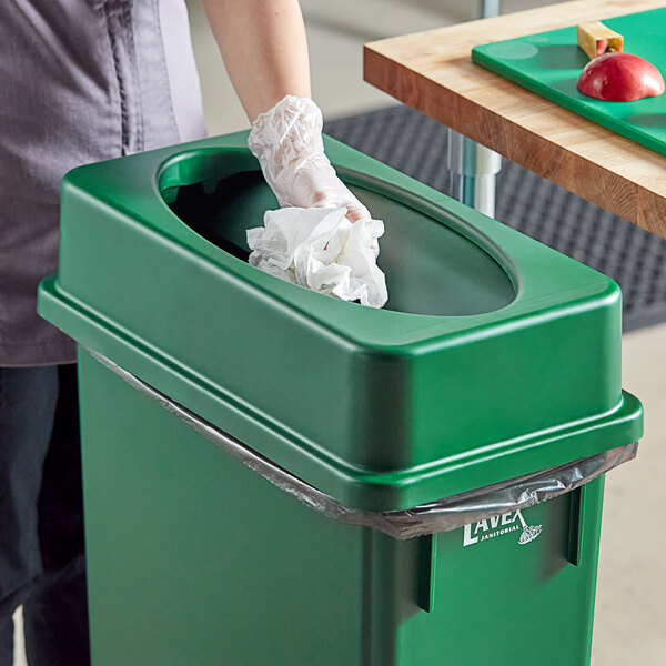 Lavex Janitorial Dark Green Slim Rectangular Trash Can Drop Shot Lid