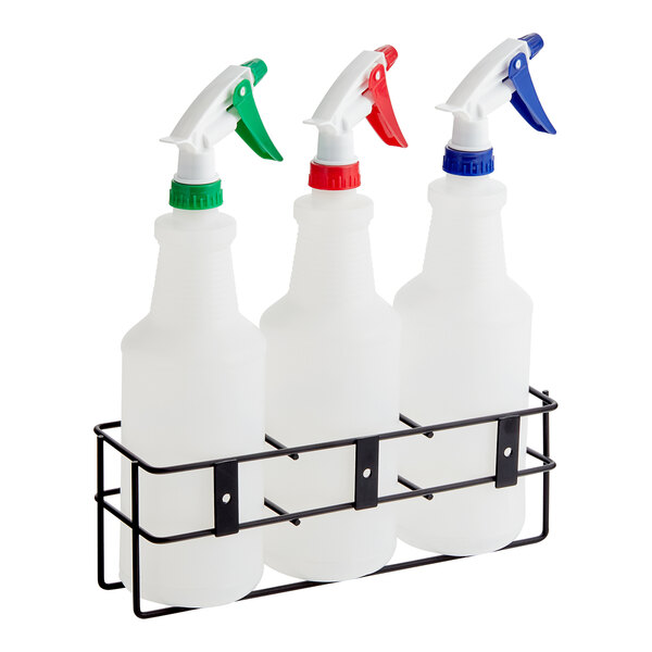Lavex 3-Compartment Wall-Mount Spray Bottle Holder with (3) 32 oz ...