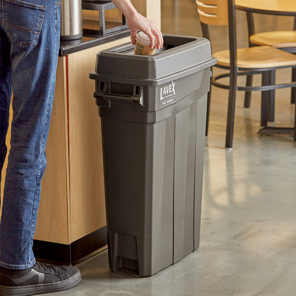 Lavex Janitorial Pro Series 23 Gallon Gray Slim Rectangular Trash Can ...