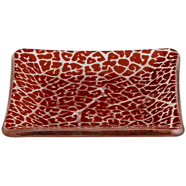 Rosseto Kalderon Foglia 4" Square Red Glass Mini Plate - 12/Pack
