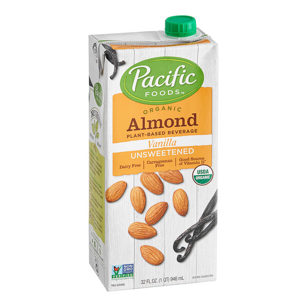 Pacific Foods Organic Unsweetened Vanilla Almond Milk 32 fl. oz. - 12/Case