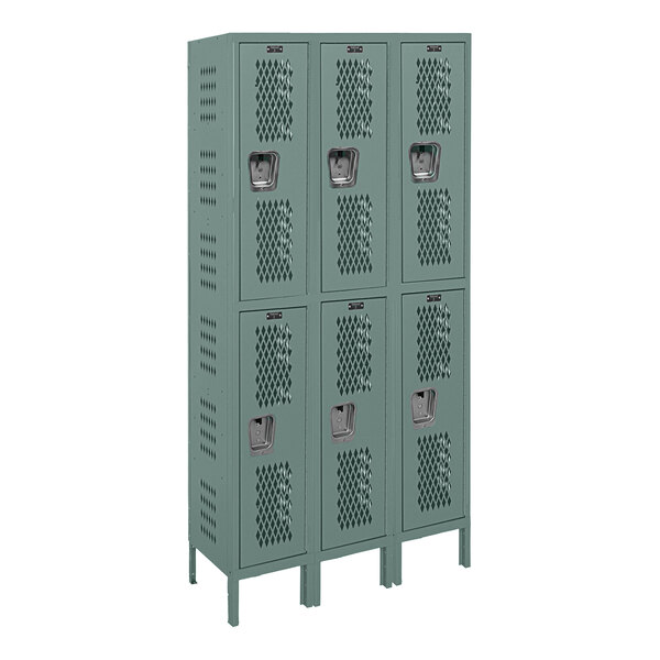 Hallowell 54" x 18" x 78" Gray Triple 2-Tier Ventilated Wardrobe Locker ...