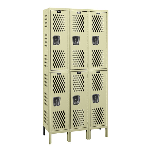 Hallowell 36" x 18" x 78" Tan Triple 2-Tier Ventilated Wardrobe Locker ...