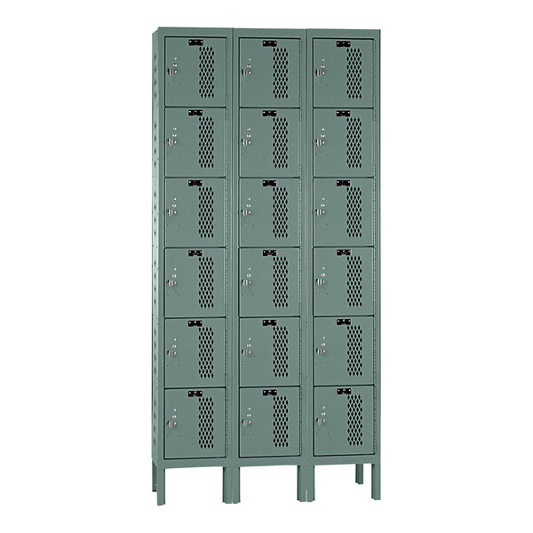 Hallowell 36" x 12" x 78" Gray Triple 6-Tier Ventilated Box Locker ...