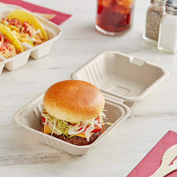 World Centric No PFAS Added Compostable Fiber Burger Clamshell 6" x 6 ...