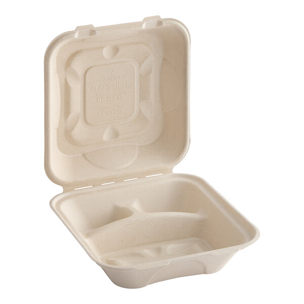 World Centric No PFAS Added 3-Compartment Compostable Fiber Clamshell 8 ...