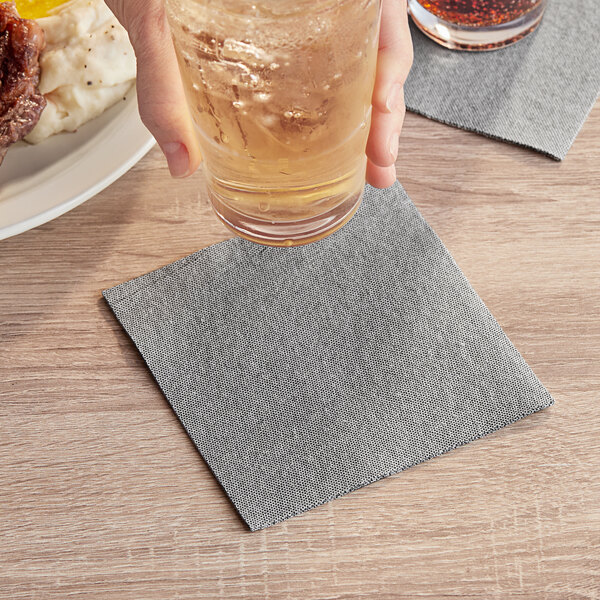 Choice Black Tweed Customizable Linen-Feel 1/4 Fold Beverage Napkin 10 ...