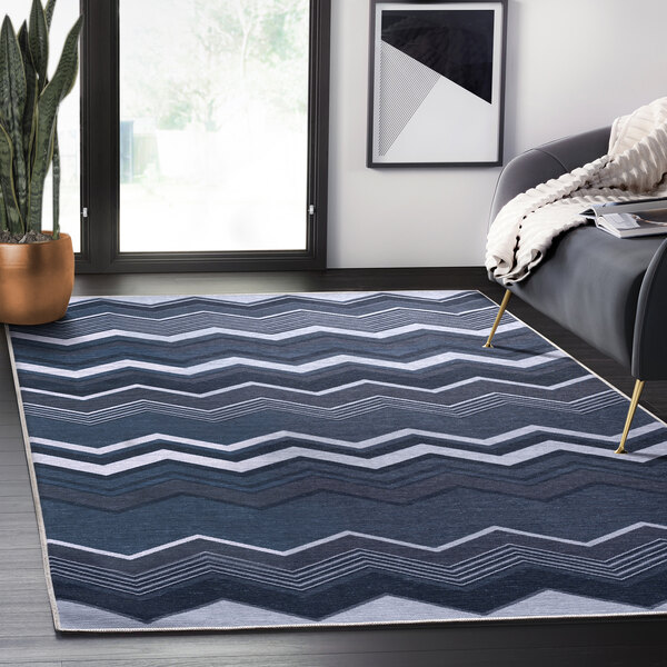 Abani Parker Collection 7' 9" x 10' 2" Blue Modern Zig Zag Area Rug