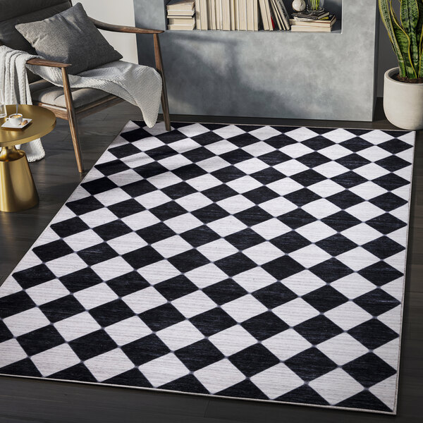 Abani Parker Collection 6' x 9' Cream / Black Modern Diamond Checkered ...