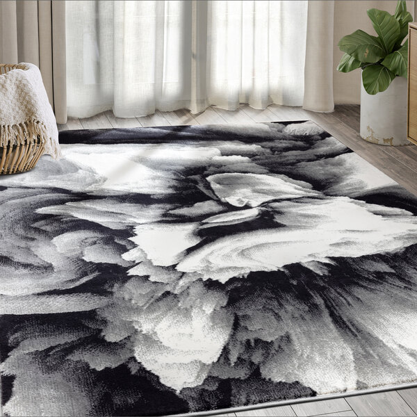 Abani Arto Collection 4' x 6' Black / Cream Contemporary Liquid Marble ...