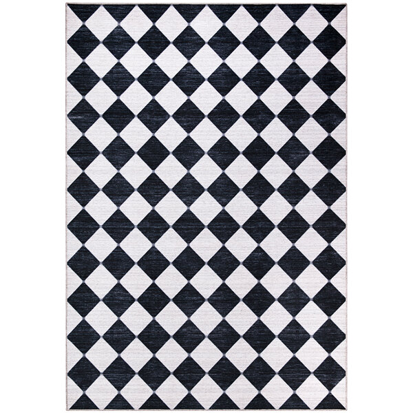 Abani Parker Collection 2' x 5' Cream / Black Modern Diamond Checkered ...