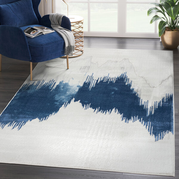Abani Atlas Collection 7' 9" x 10' 2" Blue / Gray Contemporary Abstract ...