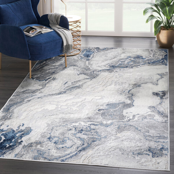 Abani Atlas Collection 7' 9" x 10' 2" Gray Contemporary Abstract Marble ...
