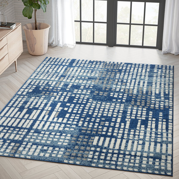Abani Casa Collection 6' x 9' Cream / Navy Contemporary Abstract Area Rug