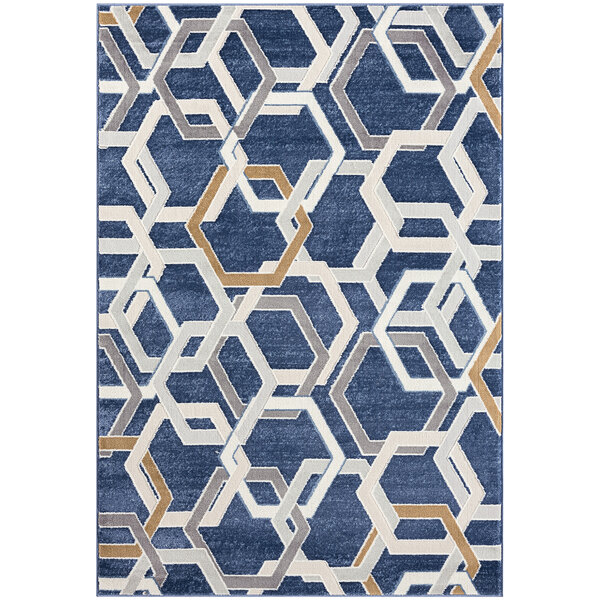 Abani Atlas Collection 6' x 9' Blue / Gray Contemporary Multi Hexagon ...