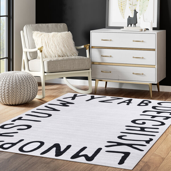 Abani Parker Collection 4' x 6' Cream / Black Contemporary Alphabet ...