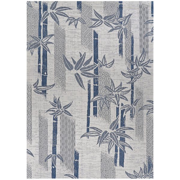 Couristan Everhome Bamboo Stripe 5' 3" x 7' 6" Ivory / Cape Blue Area Rug