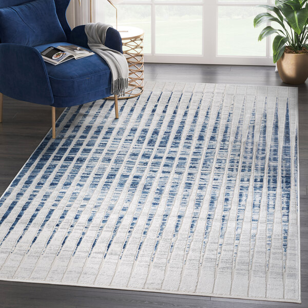 Abani Atlas Collection 6' x 9' Blue / Gray Contemporary Vertical Lines ...