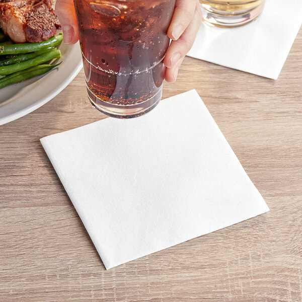 Choice White Customizable Linen-Feel 1/4 Fold Beverage Napkin 10" x 10 ...