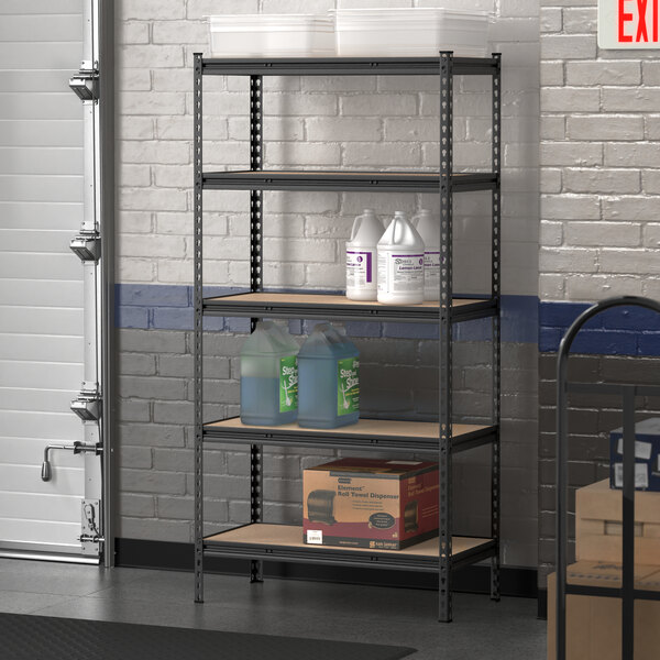 Lavex Industrial 18" x 36" Black Z-Beam 5-Shelf Boltless Double Rivet ...