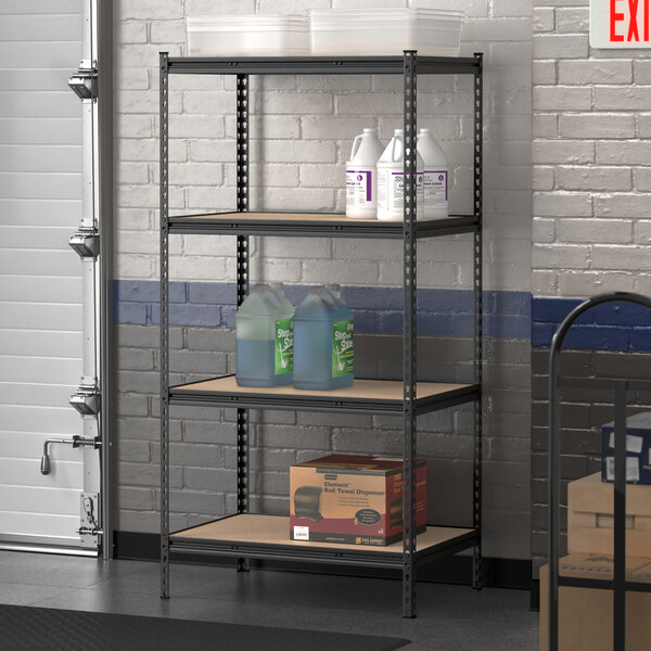 Lavex Industrial 24" x 36" Black Z-Beam 4-Shelf Boltless Double Rivet ...