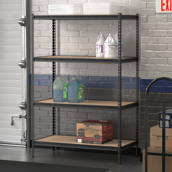 Lavex Industrial 24" x 48" Black Z-Beam 4-Shelf Boltless Double Rivet ...