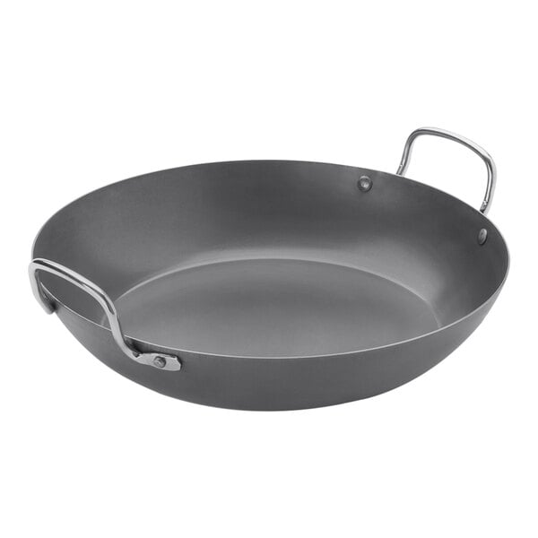 American Metalcraft 12 1/2" Black Carbon Steel Paella Pan BSPP12