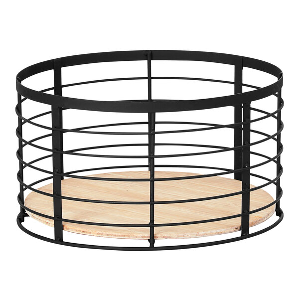 Cal-Mil Madison 12 1/2" x 7" Round Black Metal / Reclaimed Bamboo ...