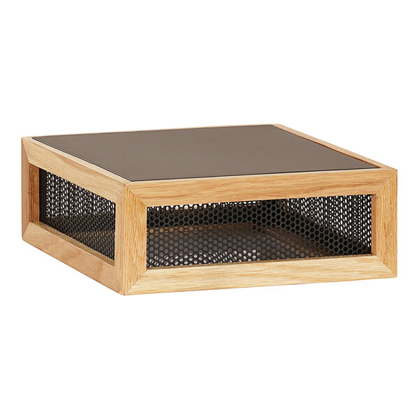 Cal-Mil Camden 12" x 12" x 4" Black Metal / Oak Wood Reversible Display ...
